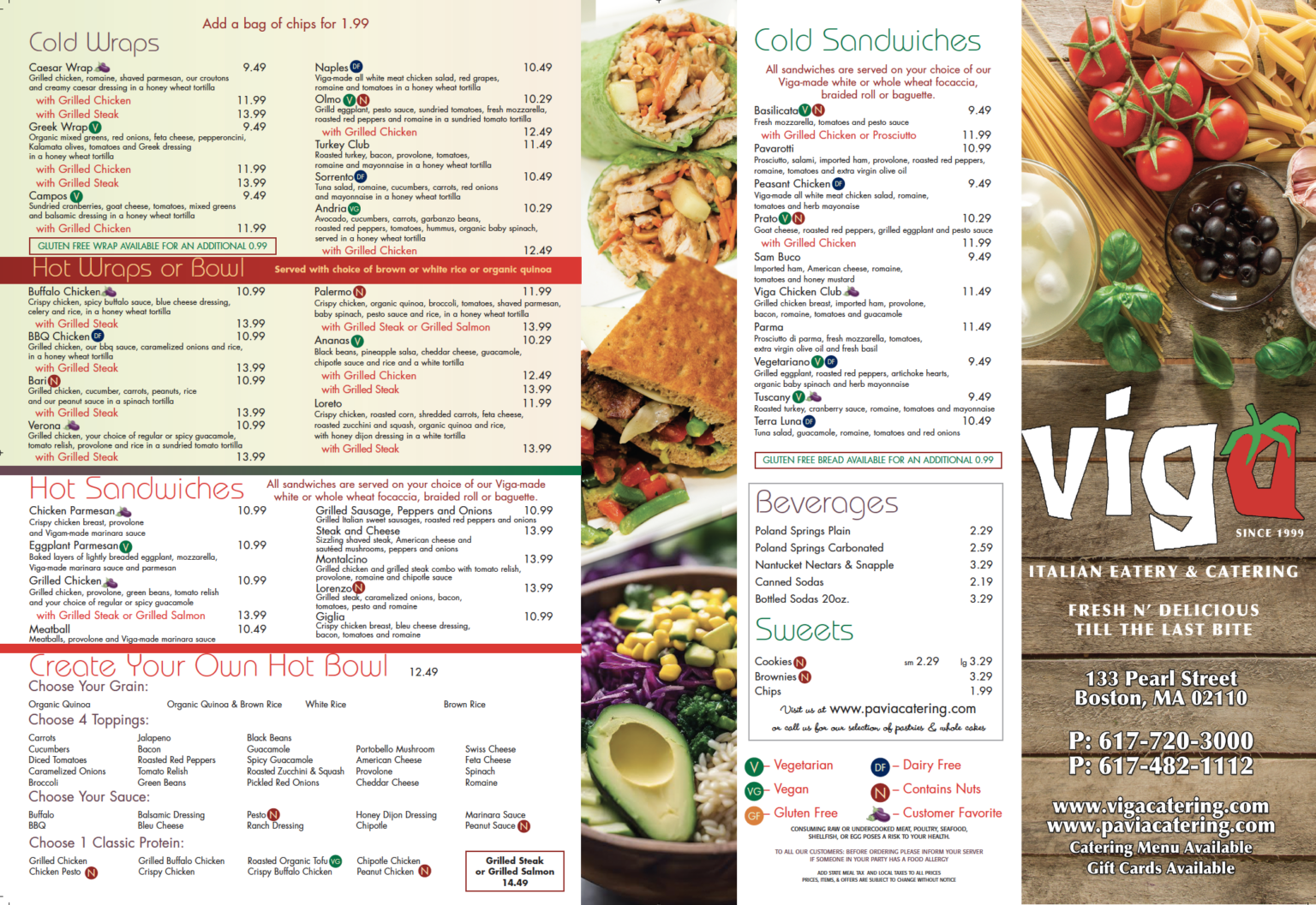 Takeout Menu | Italian Eatery & Catering in Boston MA | Viga Catering